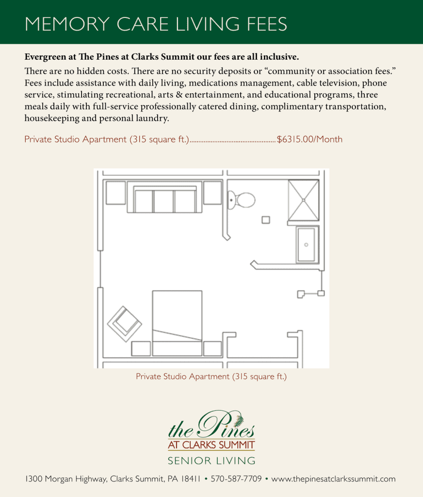 Floor Plan Memory Care Studio | The Pines Senior Living and Memory Care